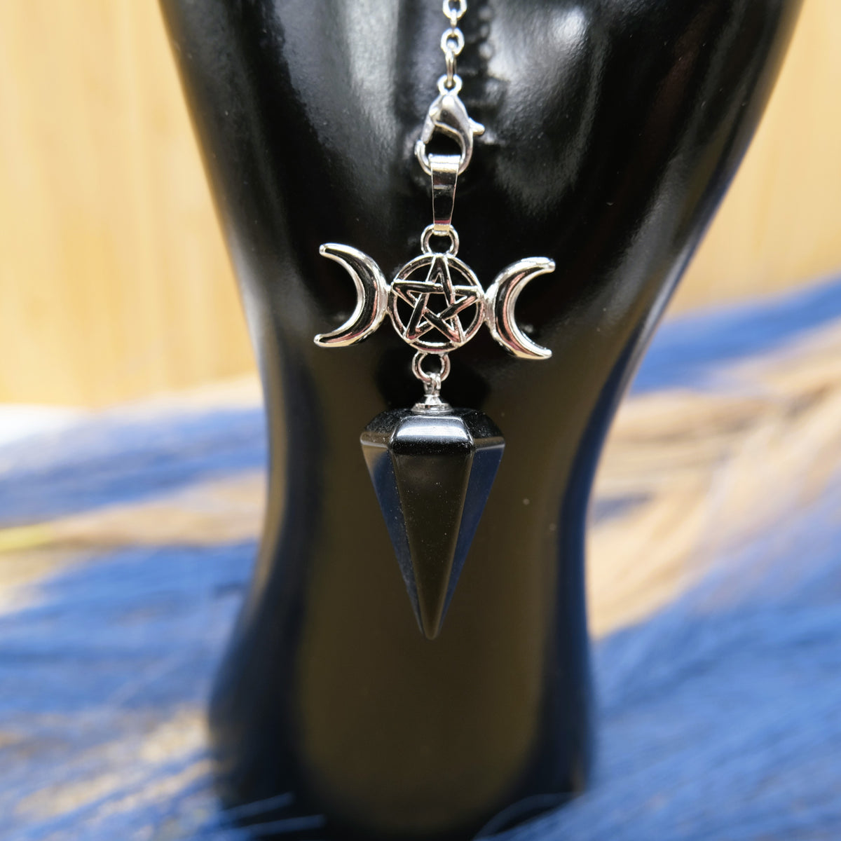Triple Moon Goddess Obsidian Pendulum – Elevate and Align